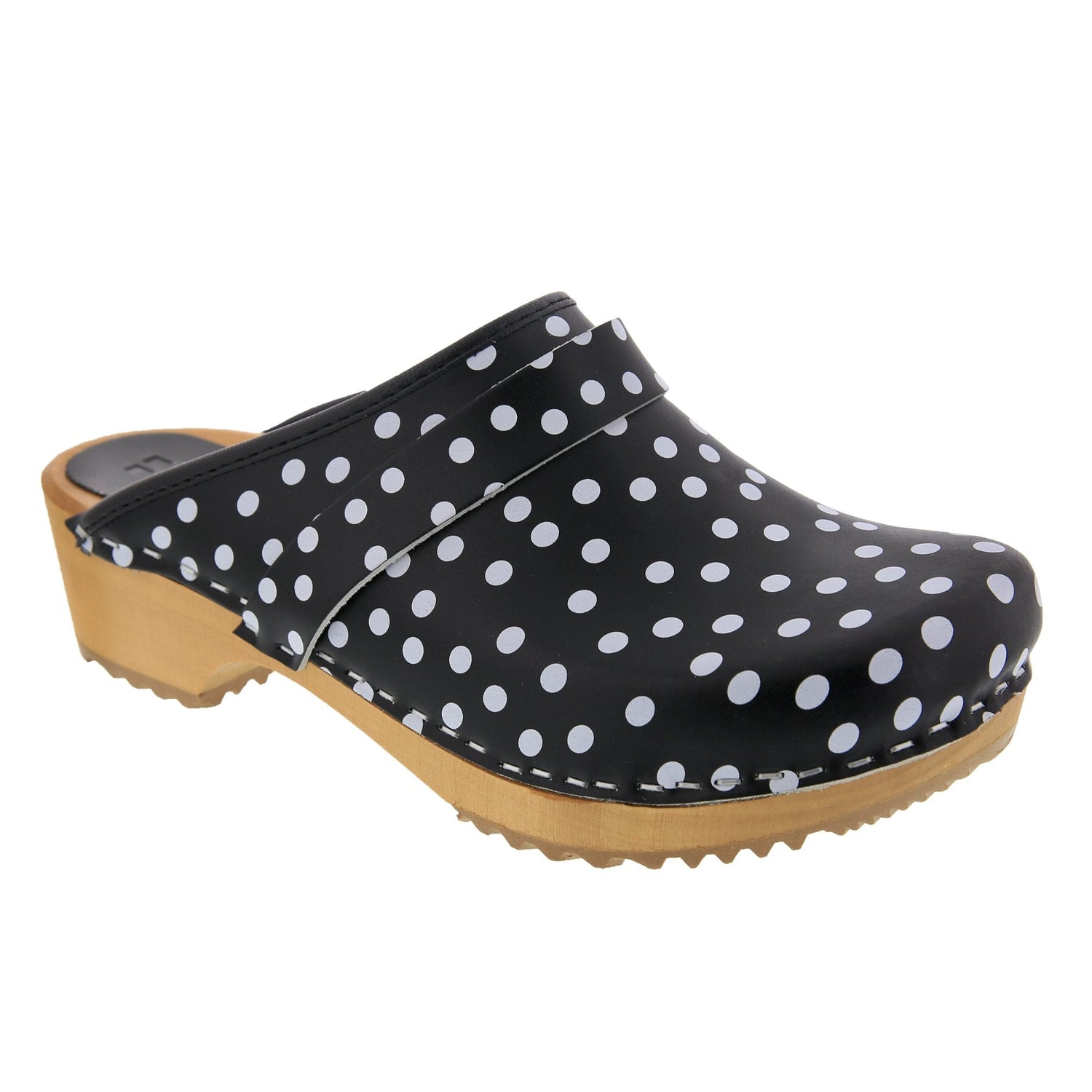 Emma Wood Open Back Black Polka Dots Leather Clogs – BJORK Swedish Comfort