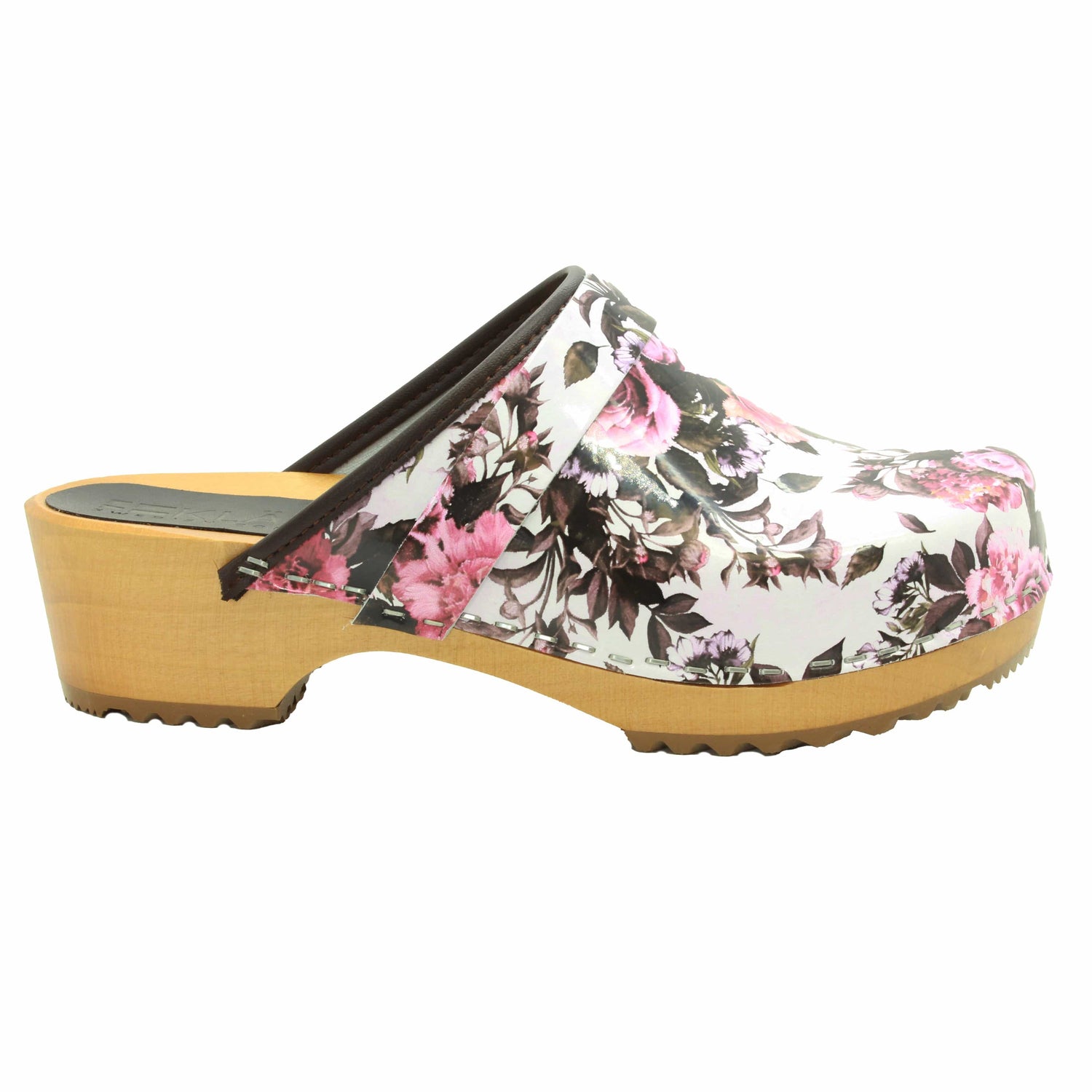 Maja Open Back Pink Roses Leather Clogs – BJORK Swedish Comfort
