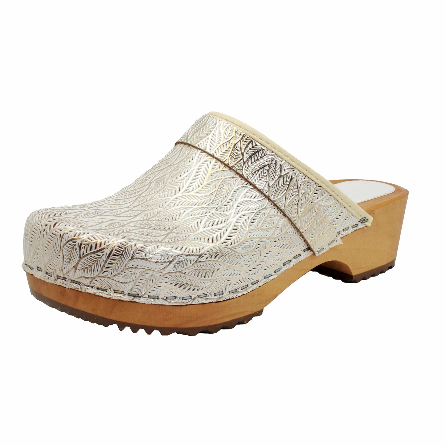 Maja Wood Open Back Tooled Natural Leather Clogs – BJORK Swedish Comfort