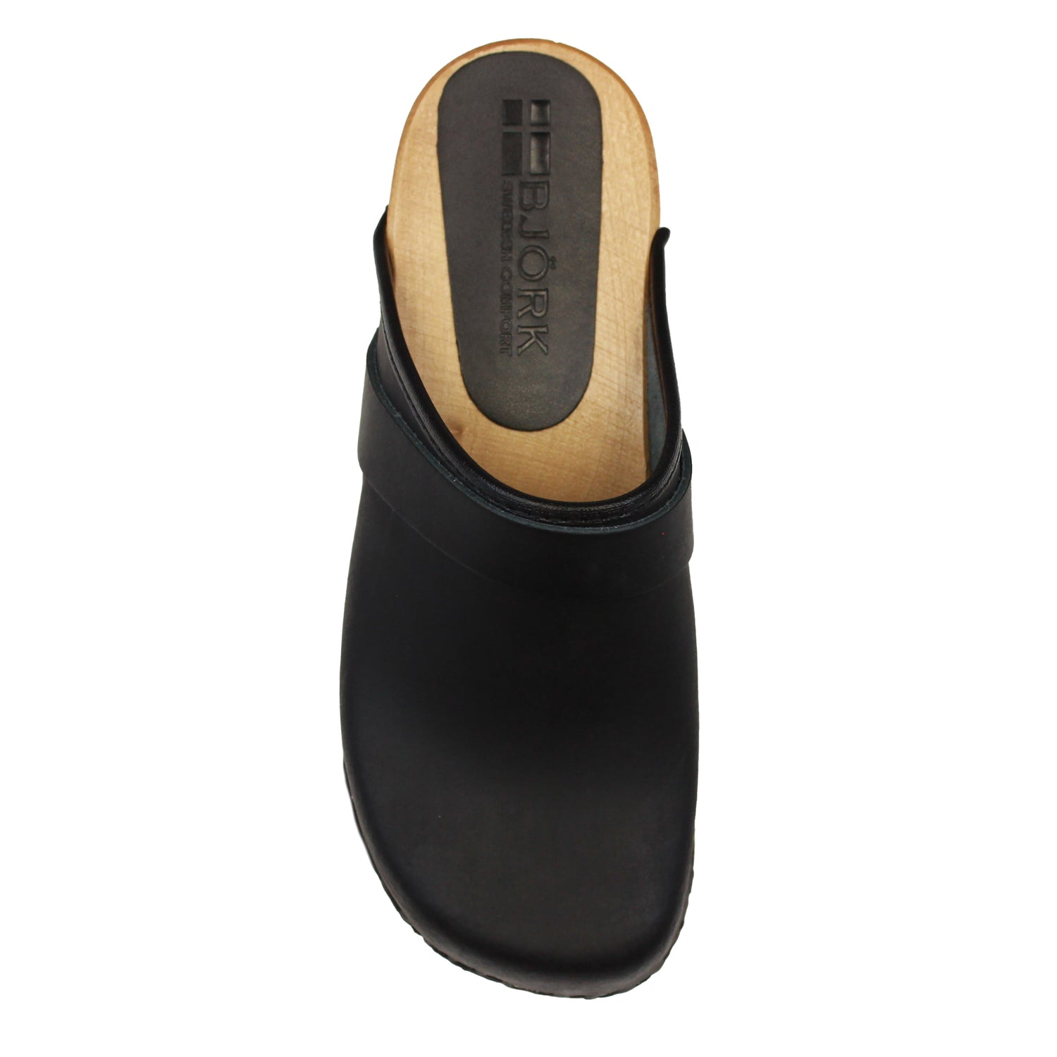 Tuva Wood Open Back Grip Black Natural Leather Clogs – BJORK Swedish ...