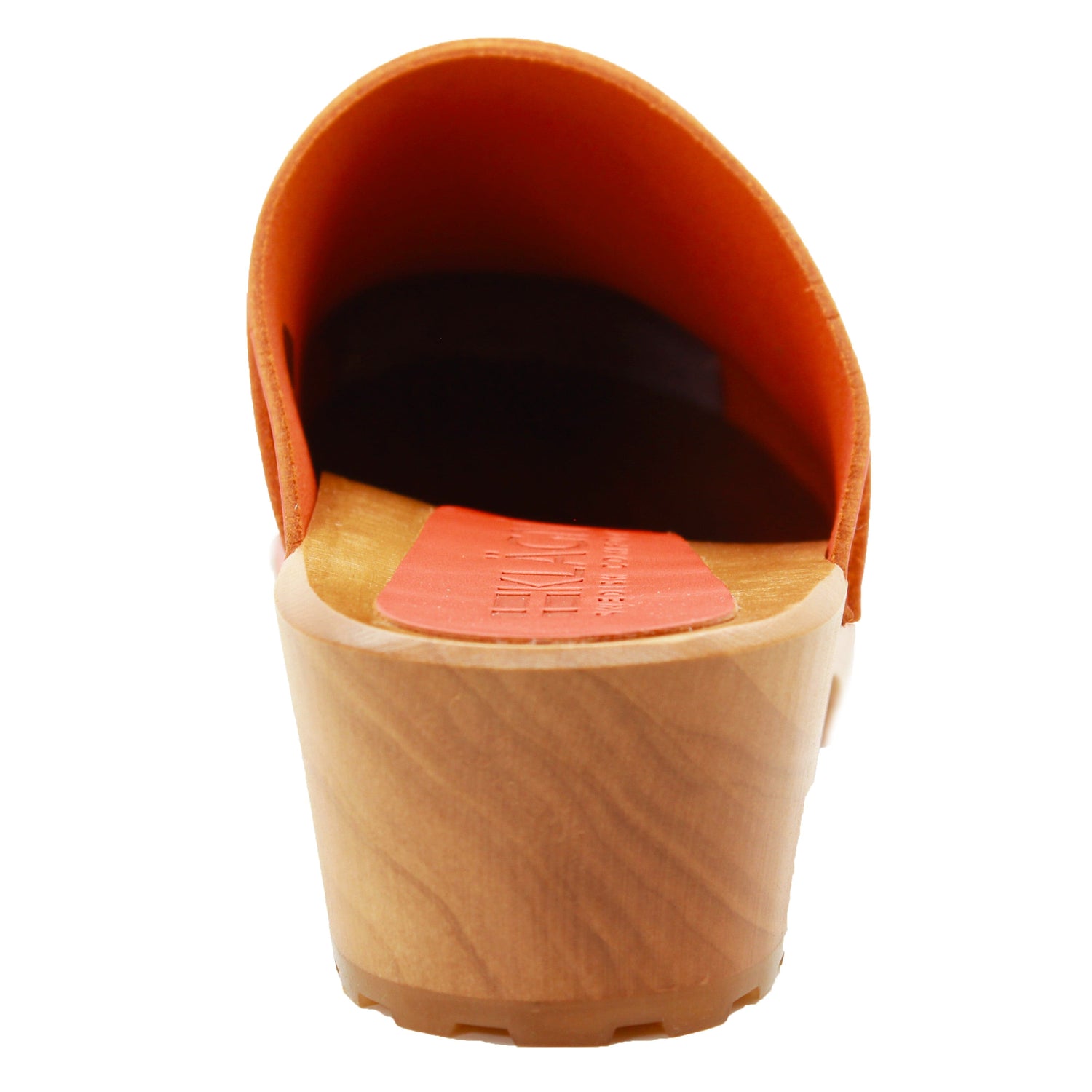 Tuva Wood Open Back Grip Orange Veg Tan Leather Clogs – BJORK Swedish ...
