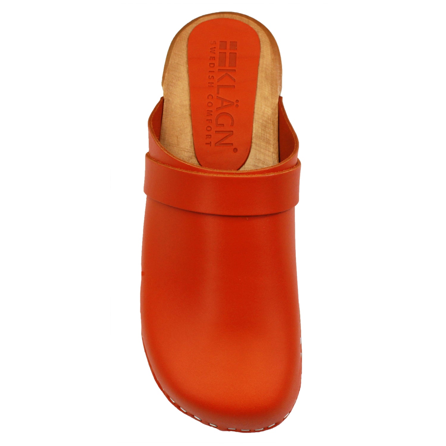 Tuva Wood Open Back Grip Orange Veg Tan Leather Clogs – BJORK Swedish ...