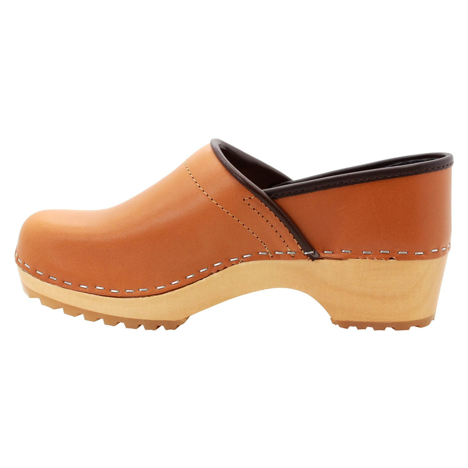 Tindra Wood Closed Back Grip Caramel Veg Tan Leather Clogs – BJORK ...