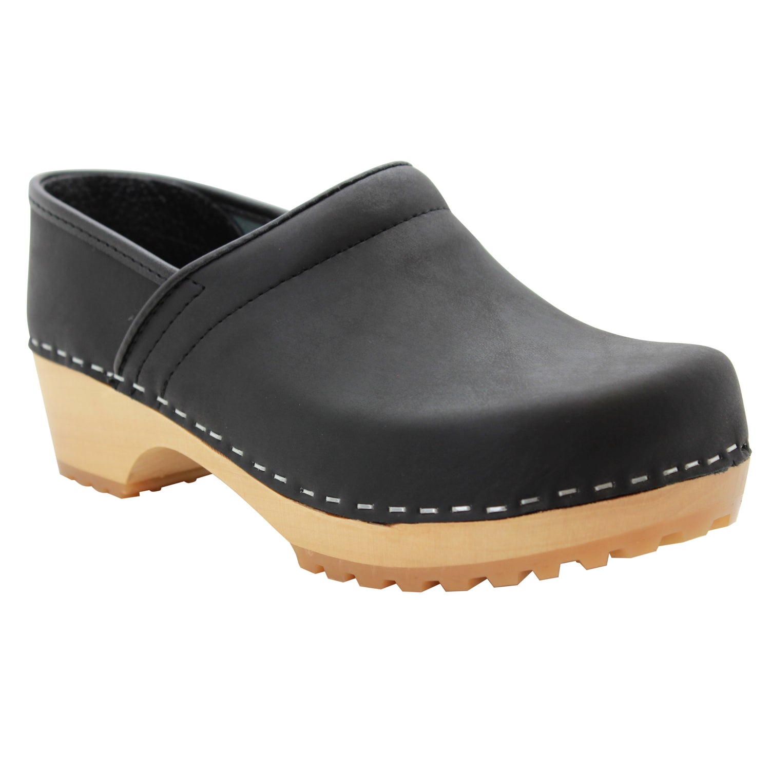 Tindra Wood Closed Back Grip Black Leather Clogs – BJORK Swedish Comfort