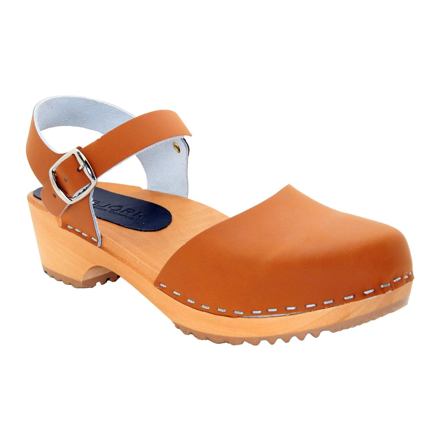 ALMA Swedish Wood Clog Cognac Leather Sandals – BJORK Swedish Comfort