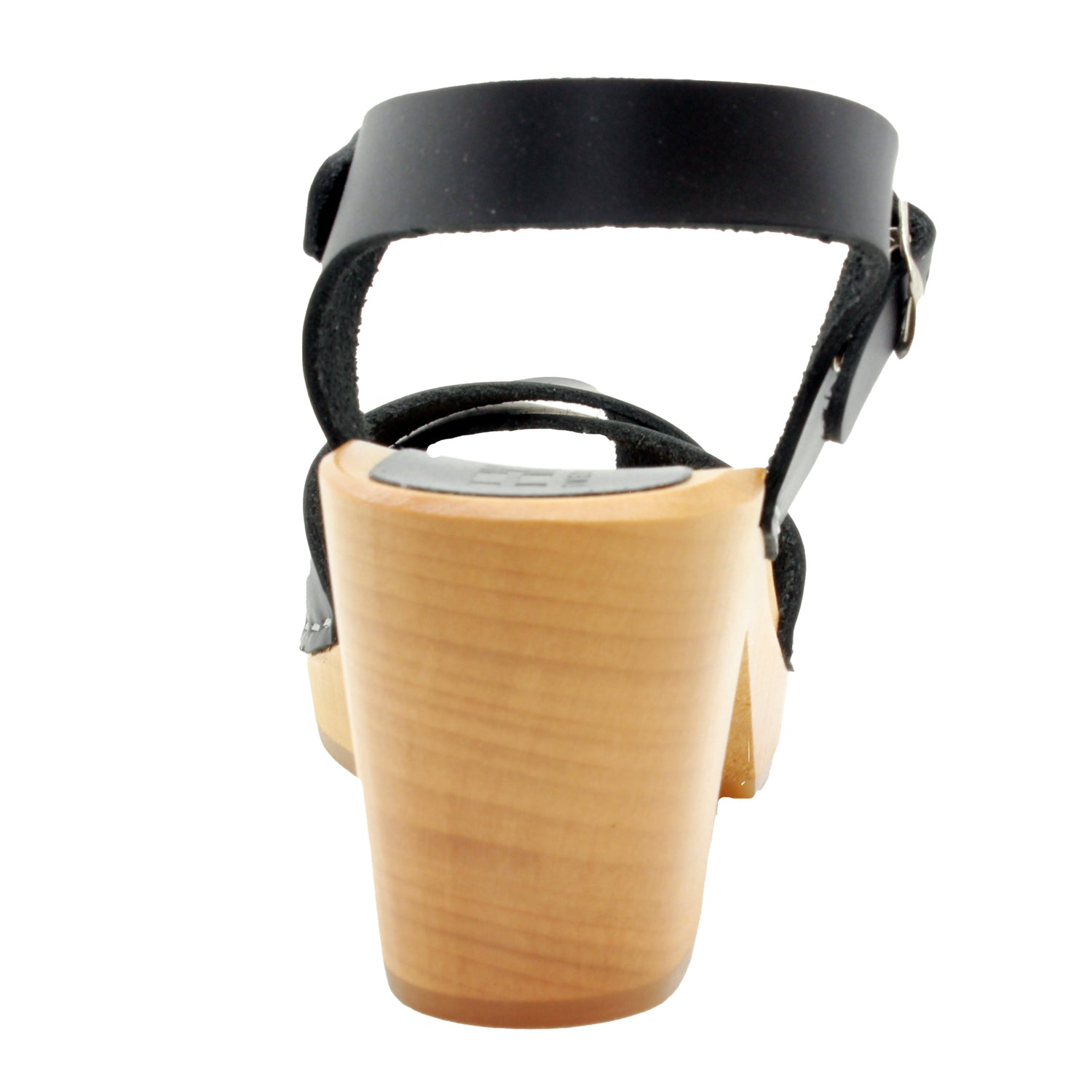 Duve Mid-heel Leather Peep Toe Wooden Black Clog Sandals – BJORK ...