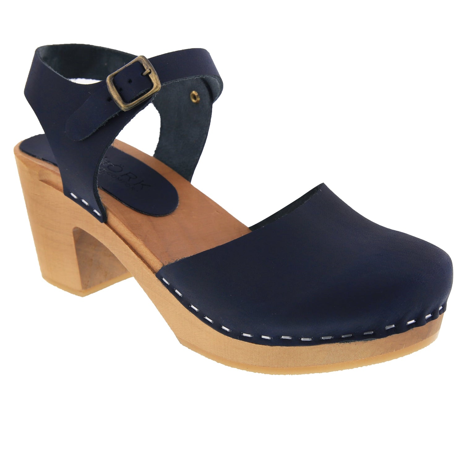 MARGARETA Swedish Wood Clog Navy Sandals in Oiled Leather – BJORK ...