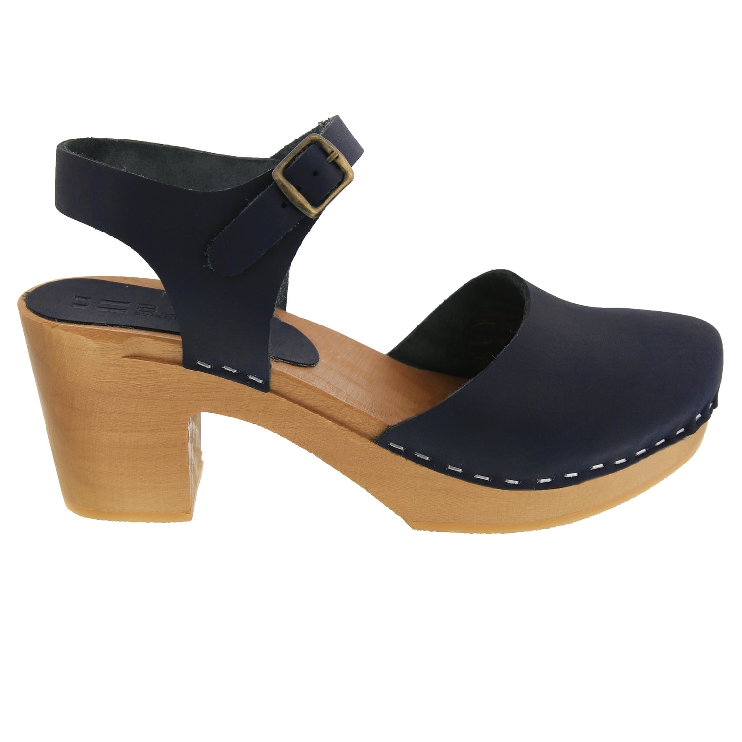 MARGARETA Swedish Wood Clog Navy Sandals in Oiled Leather – BJORK ...
