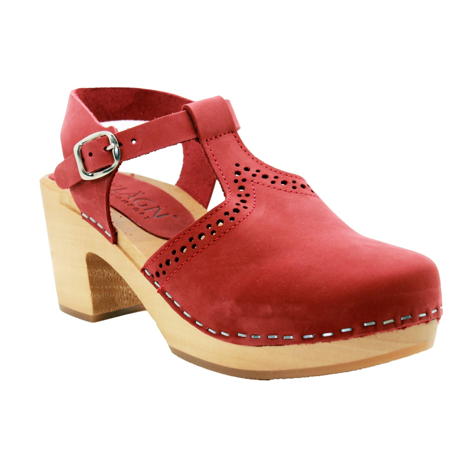 ANNELI Swedish Wooden Clogs in Red Nubuck – BJORK Swedish Comfort