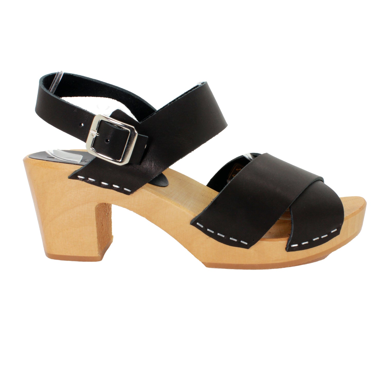 Erika Black Leather Wooden Clog Sandals – BJORK Swedish Comfort