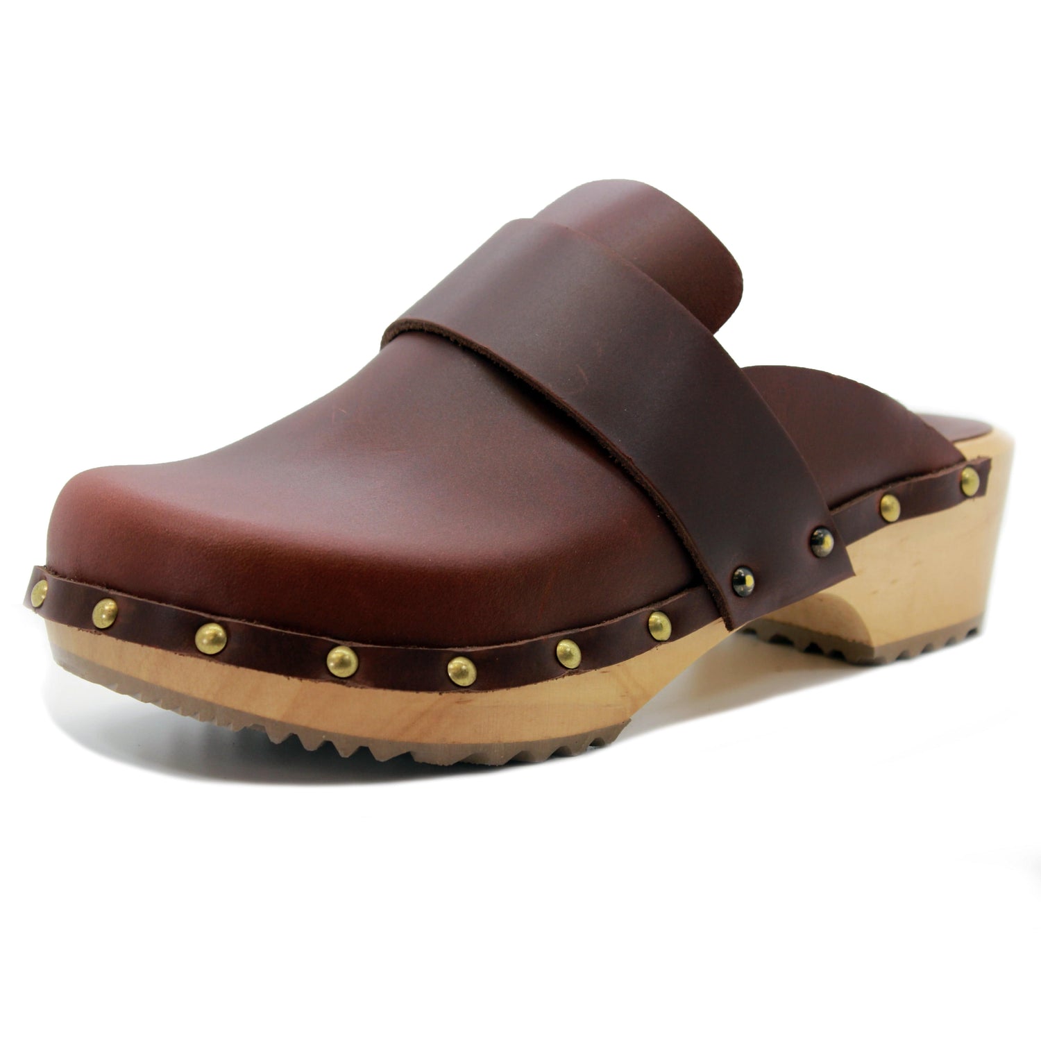 KLÄGN Helvi Wood Open Back Full Grain Leather Clogs w/light sole ...