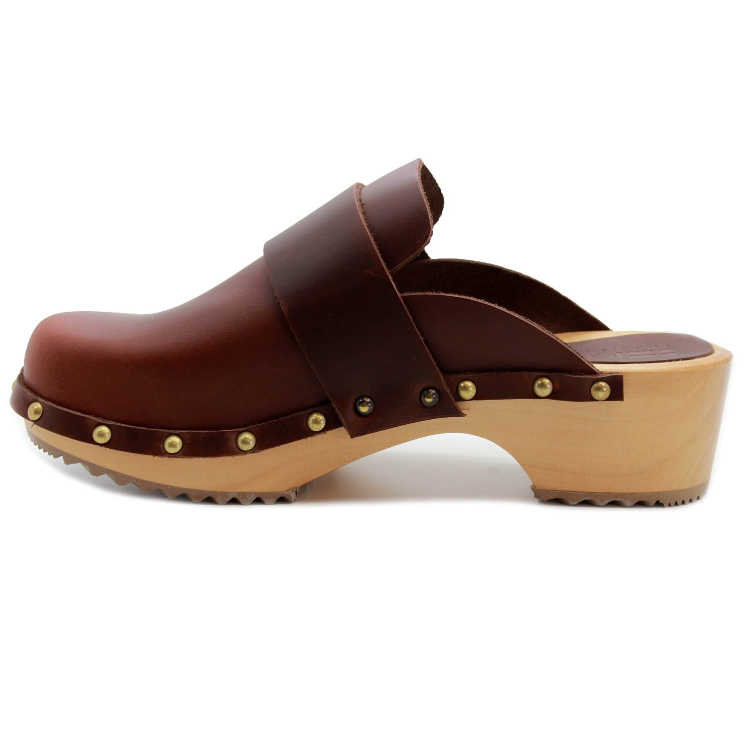 KLÄGN Helvi Wood Open Back Full Grain Leather Clogs w/light sole ...