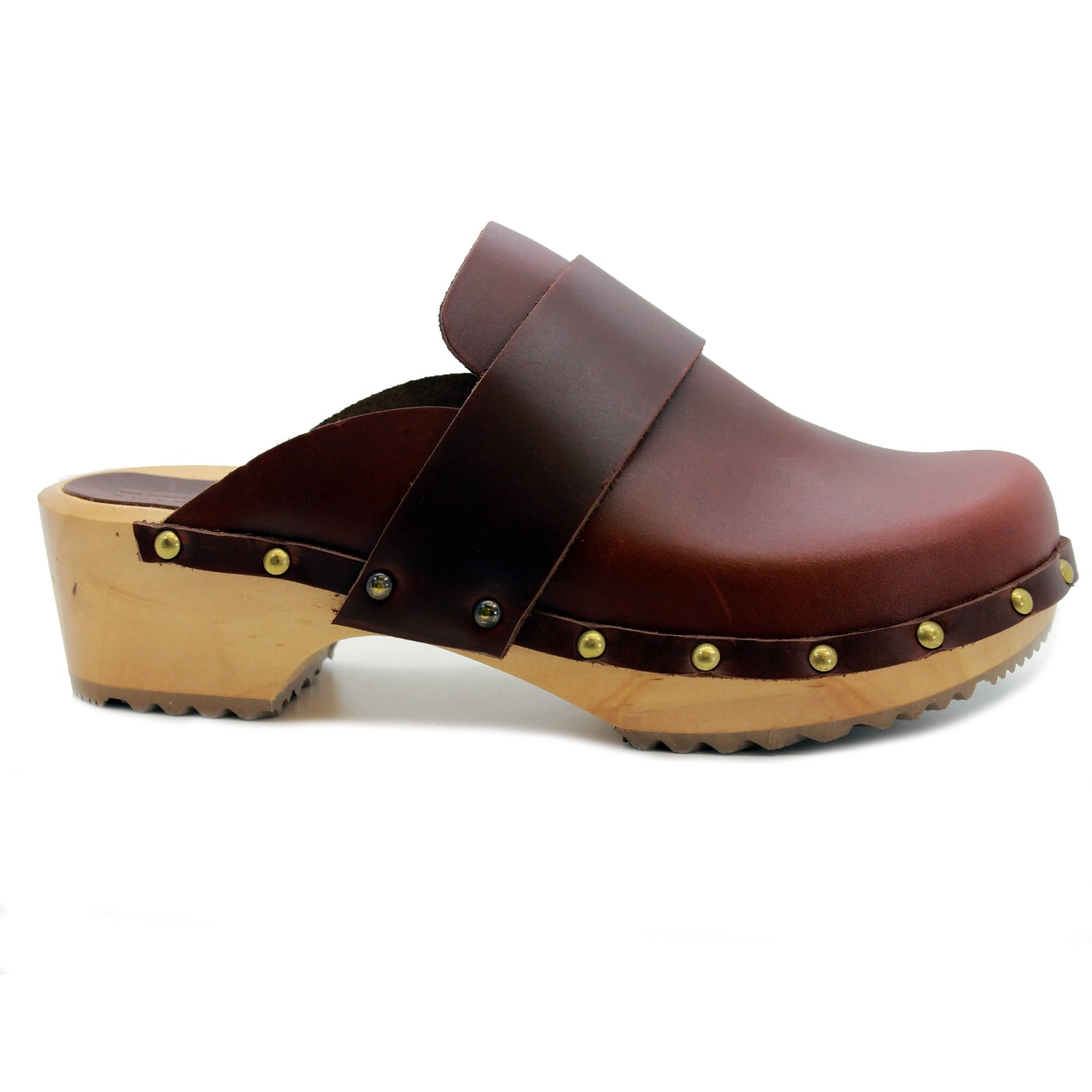 KLÄGN Helvi Wood Open Back Full Grain Leather Clogs w/light sole ...