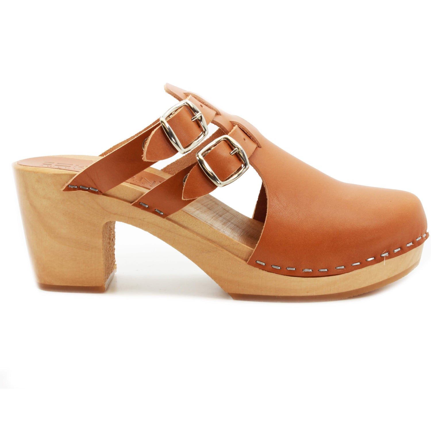 Brigetta Mid-heel Fashion Leather Wooden Clogs – BJORK Swedish Comfort