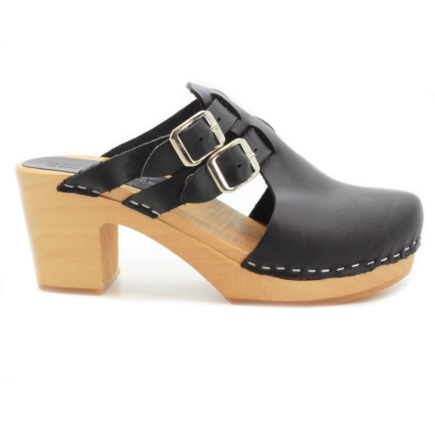 Brigetta Mid-heel Fashion Leather Wooden Clogs – BJORK Swedish Comfort