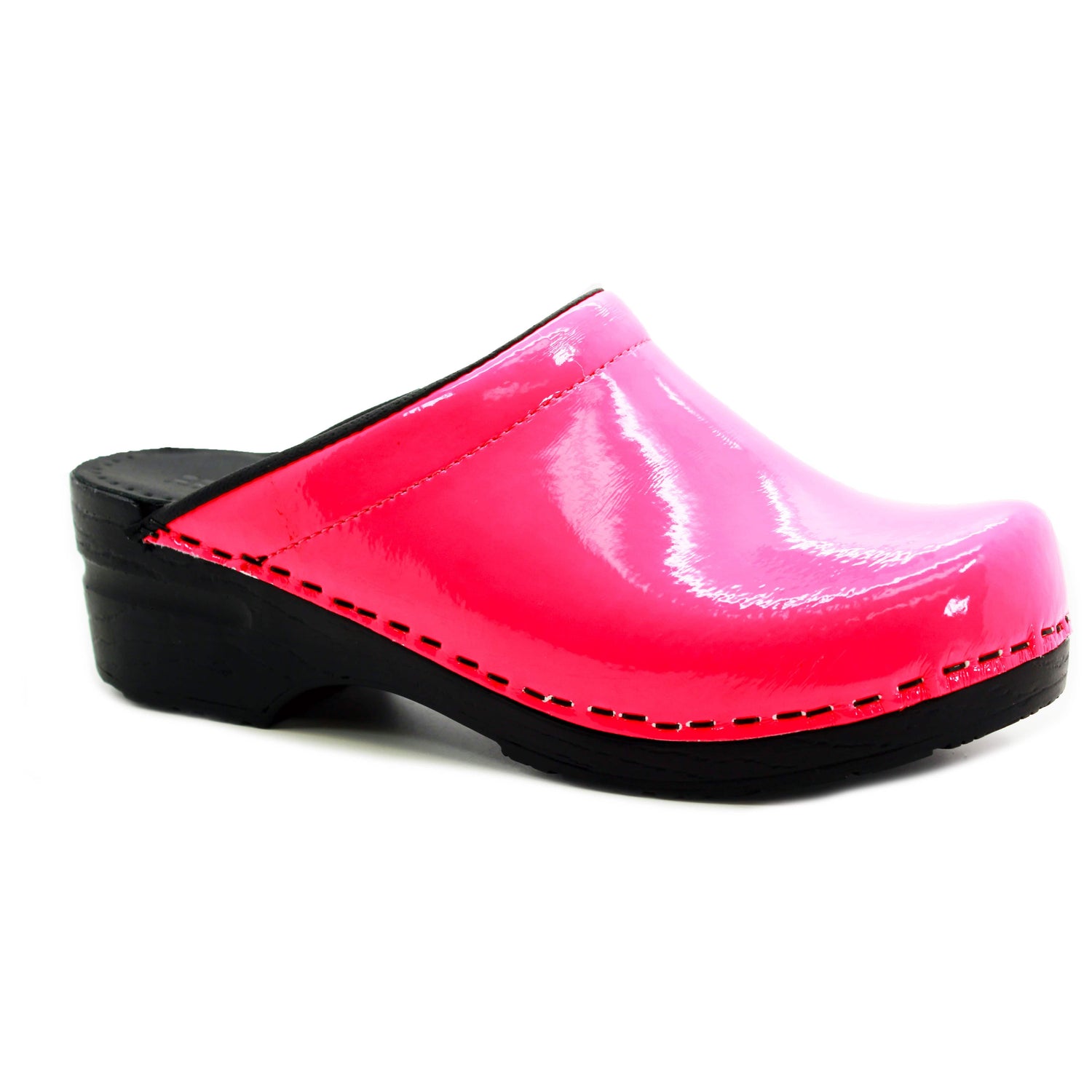 Elly Open Back Neon Pink Patent Leather Clogs – BJORK Swedish Comfort