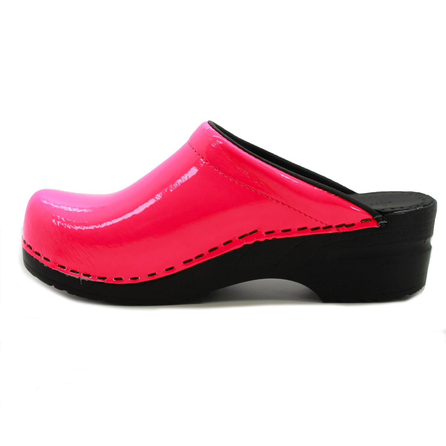 Elly Open Back Neon Pink Patent Leather Clogs – BJORK Swedish Comfort