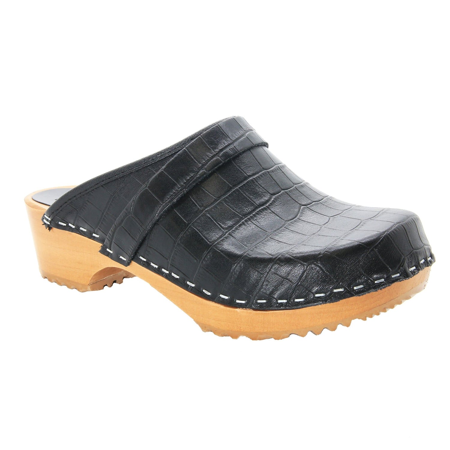 Maja Wood Open Back Croco Print Leather Clogs – BJORK Swedish Comfort